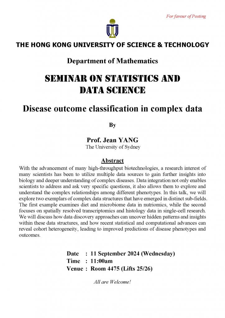 Department of Mathematics - Seminar on Statistics and Data Science - Disease outcome ...